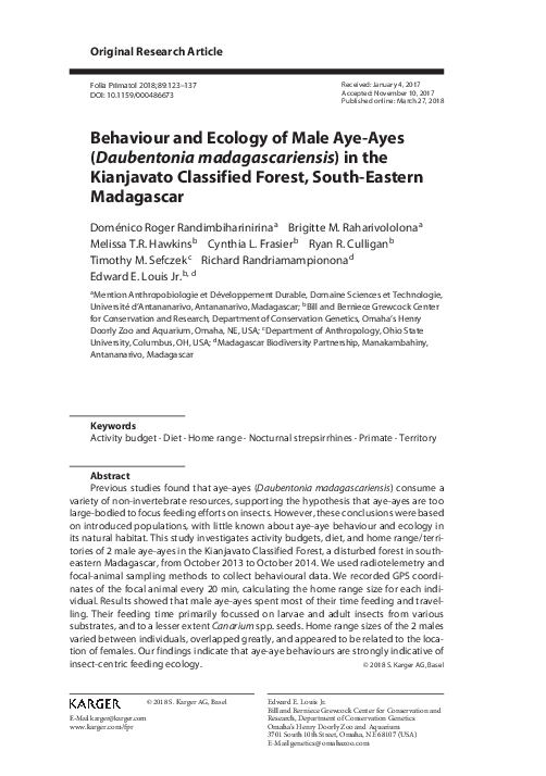 (PDF) Behaviour and Ecology of Male Aye-Ayes (Daubentonia ...
