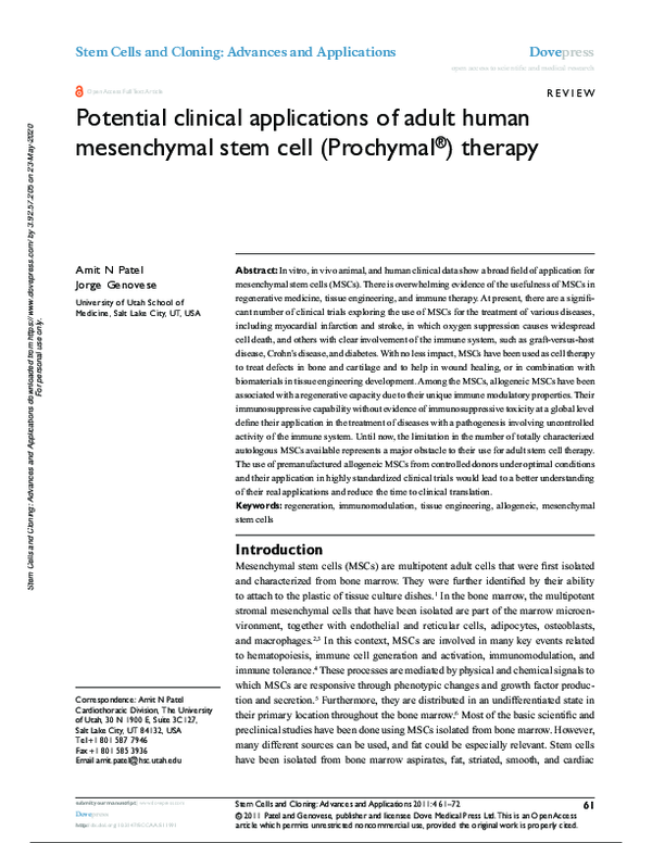 (PDF) Potential clinical applications of adult human mesenchymal stem ...
