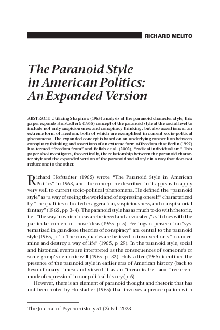 (PDF) The Paranoid Style in American Politics: An Expanded Version