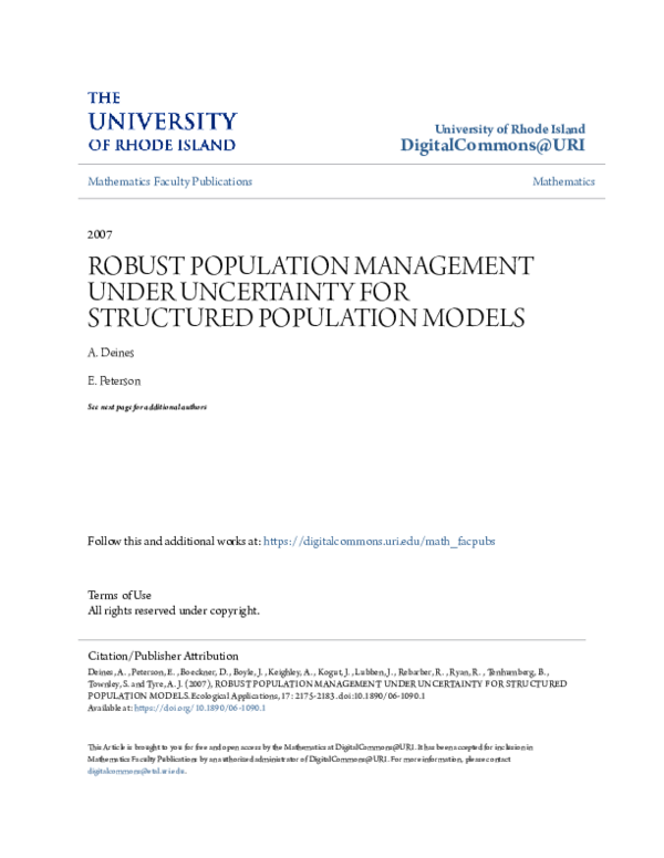 (PDF) Robust Population Management Under Uncertainty for Structured Population Models