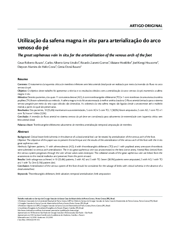 (PDF) Utilização da safena magna in situ para arterialização do arco ...