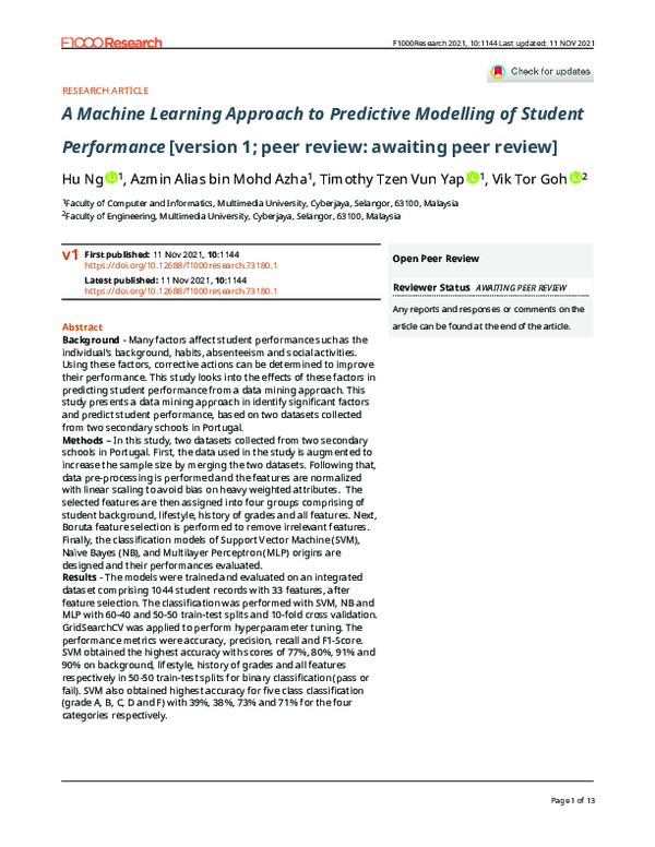(PDF) A Machine Learning Approach to Predictive Modelling of Student ...