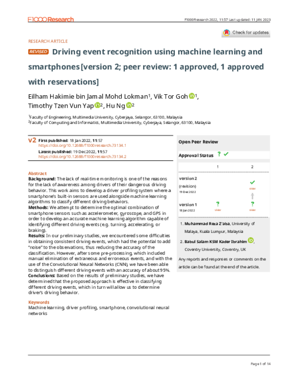 (PDF) Driving event recognition using machine learning and smartphones