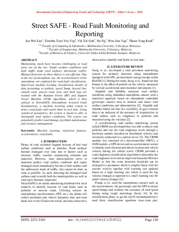 (PDF) Street SAFE - Road Fault Monitoring and Reporting