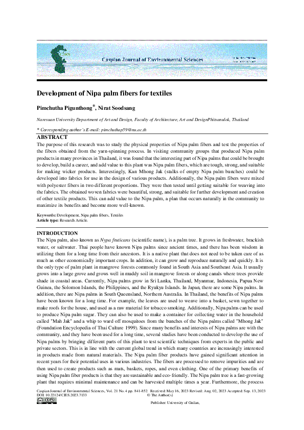 (PDF) Development of Nipa palm fibers for textiles
