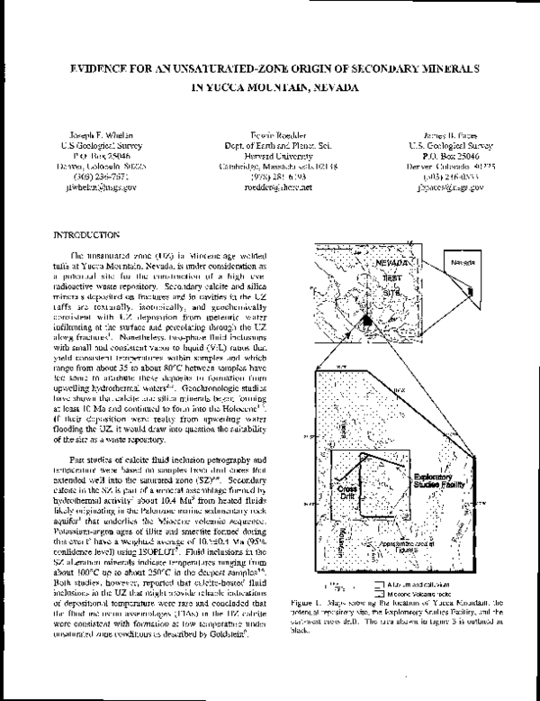 (PDF) Evidence for an unsaturated-zone origin of secondary minerals in ...