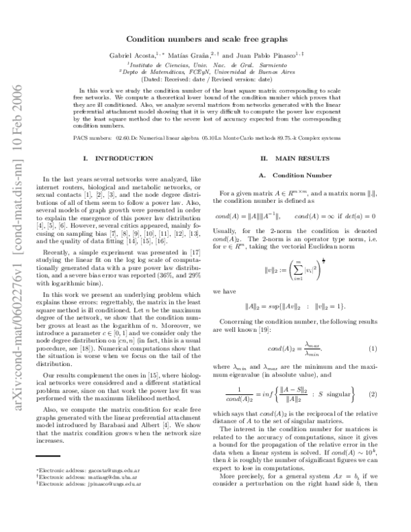 (PDF) Condition numbers and scale free graphs