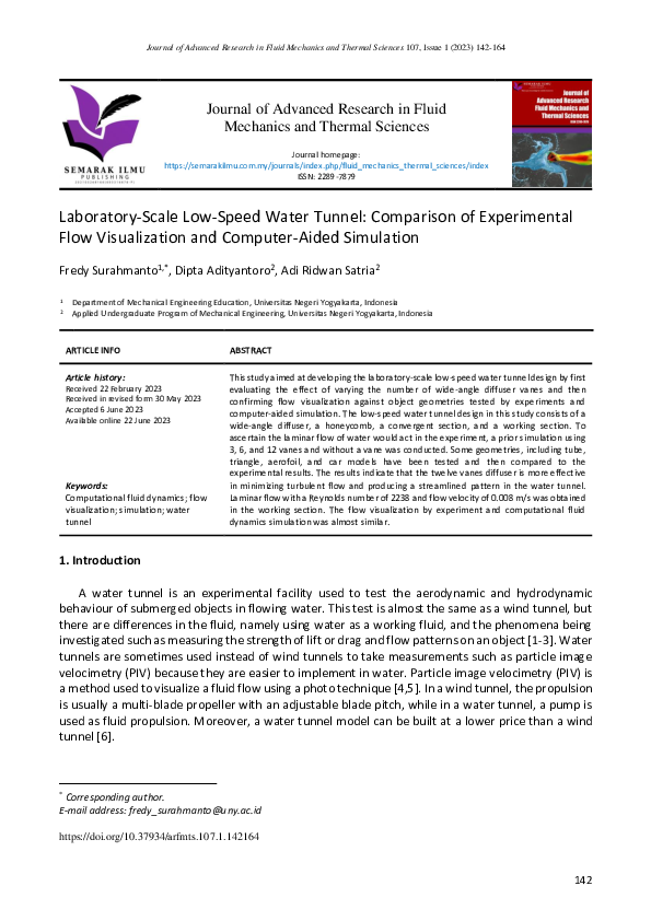(PDF) Laboratory-Scale Low-Speed Water Tunnel: Comparison of ...