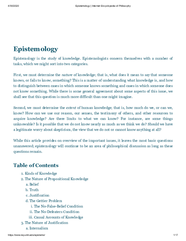 (PDF) Epistemology
