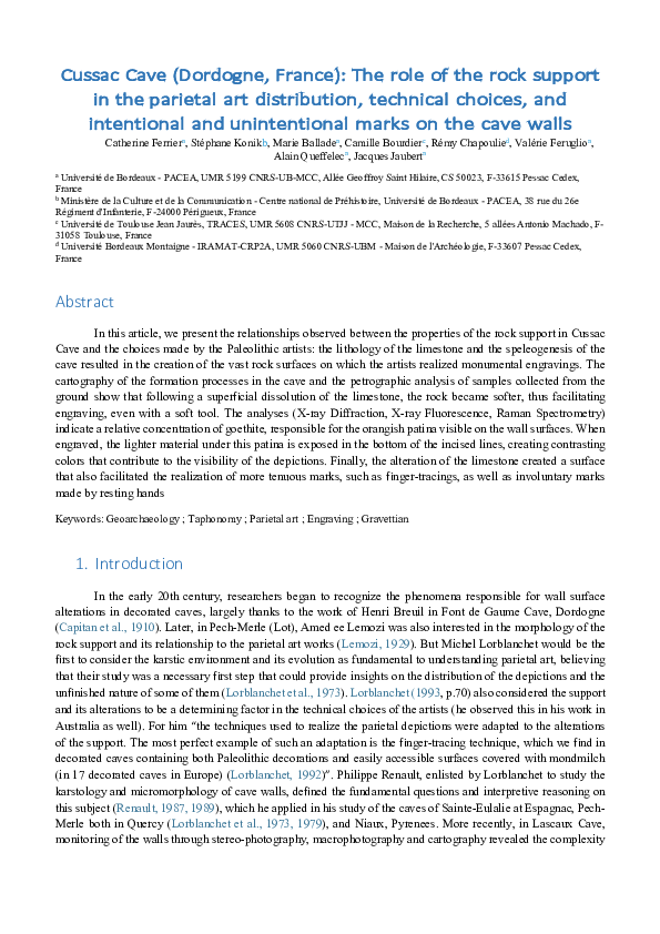 (PDF) Cussac Cave (Dordogne, France): The role of the rock support in ...