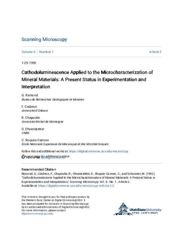 (PDF) Cathodoluminescence applied to the microcharacterization of mineral materials: a present ...