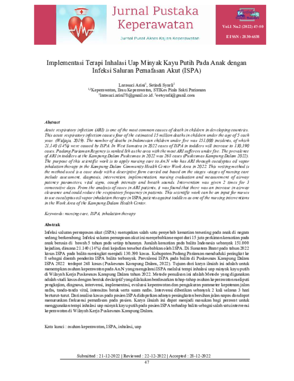 (PDF) Implementasi Terapi Inhalasi Uap Minyak Kayu Putih Pada Anak ...