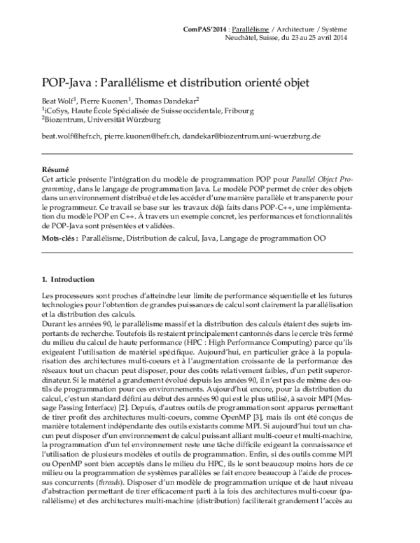 (PDF) POP-Java: Parallélisme et distribution orienté objet