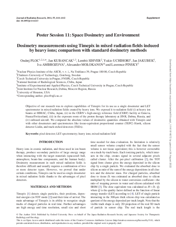 (PDF) Dosimetry measurements using Timepix in mixed radiation fields ...