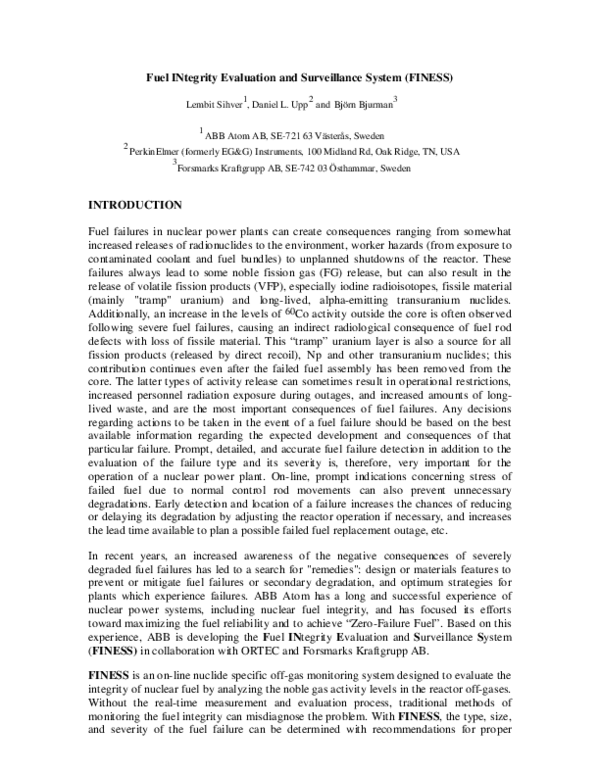 (PDF) Fuel INtegrity Evaluation and Surveillance System (FINESS)