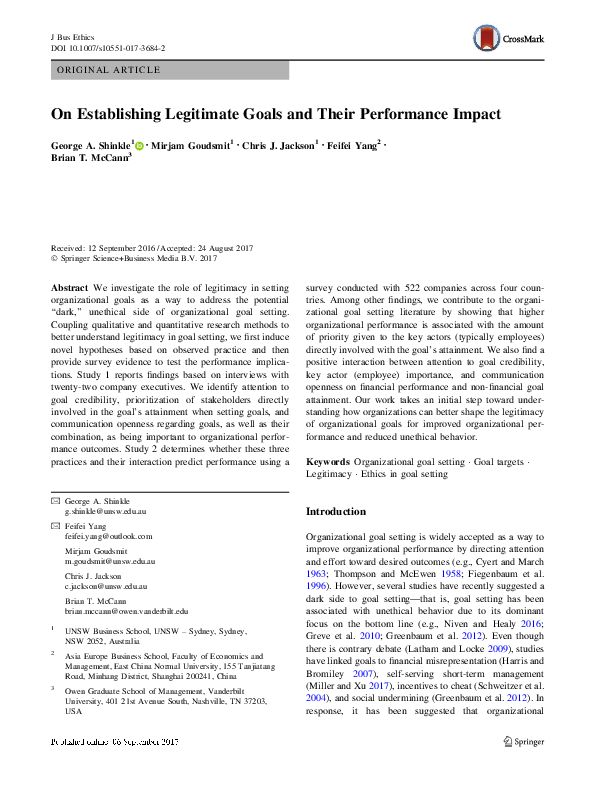 (PDF) On Establishing Legitimate Goals and Their Performance Impact