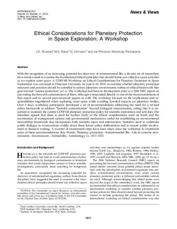 (PDF) Ethical Considerations for Planetary Protection in Space ...