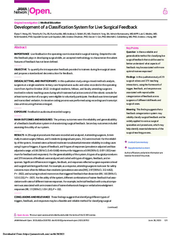 (PDF) Development of a Classification System for Live Surgical Feedback