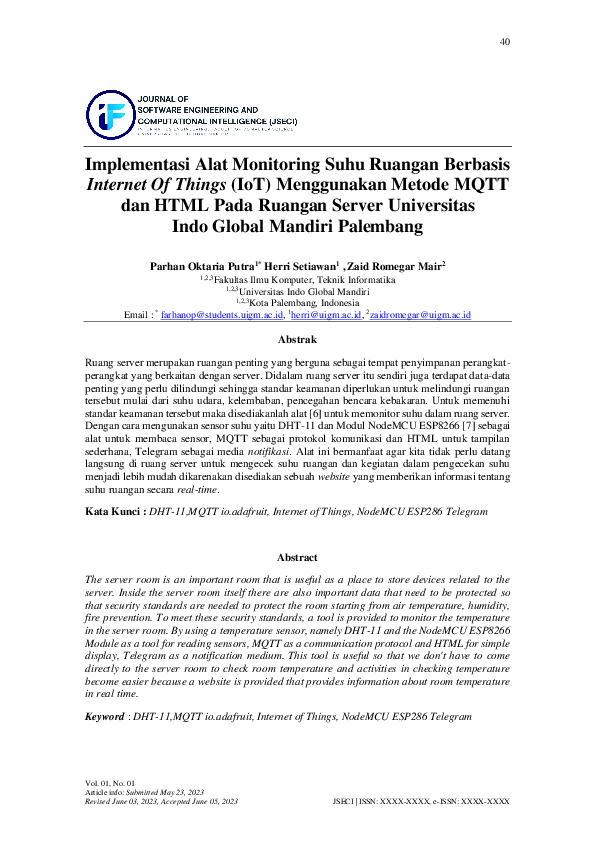 (PDF) Implementasi Alat Monitoring Suhu Ruangan Berbasis Internet Of Things (IoT) Menggunakan ...