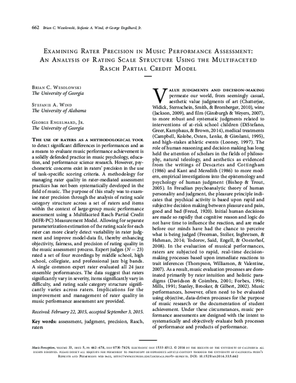 (PDF) Examining Rater Precision in Music Performance Assessment ...