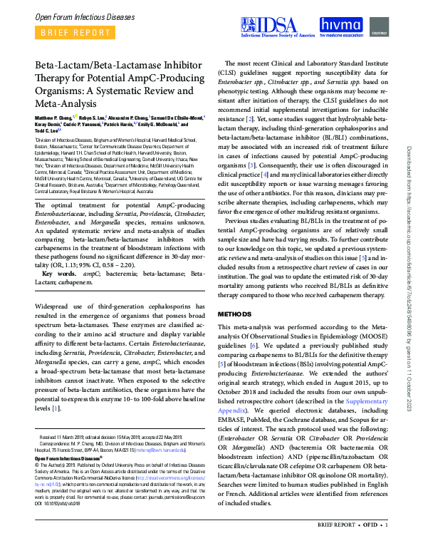 (PDF) Beta-Lactam/Beta-Lactamase Inhibitor Therapy for Potential AmpC ...