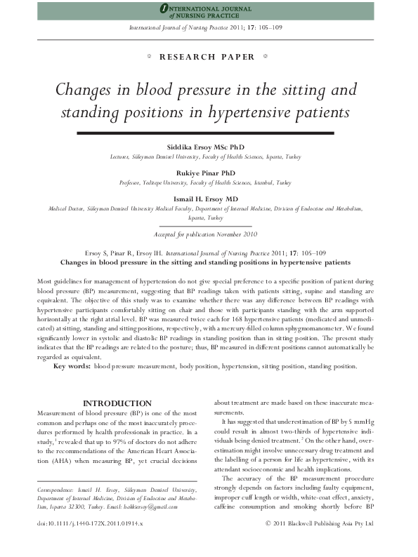 (PDF) Changes in blood pressure in the sitting and standing positions ...