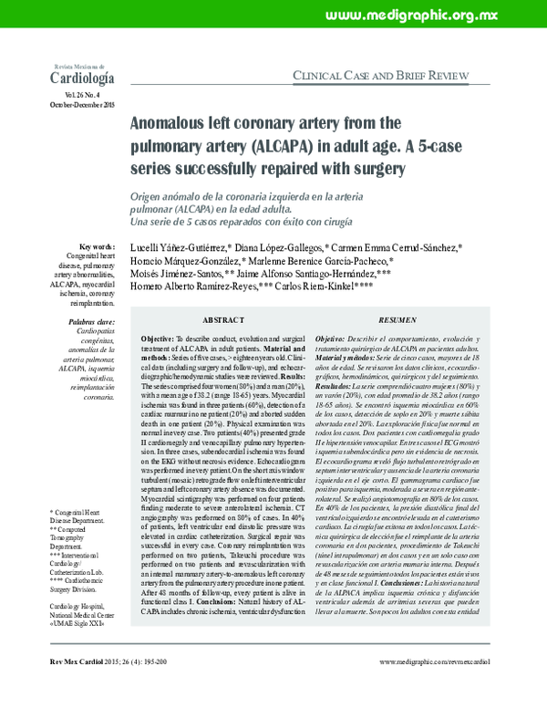 (PDF) Anomalous origin of the Left Coronary Artery from the Pulmonary ...