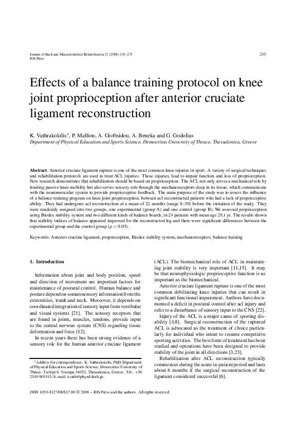 (PDF) Effects of a balance training protocol on knee joint ...