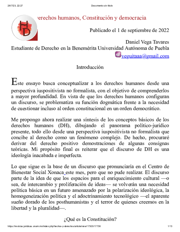 (PDF) Derechos humanos, Constitución y democracia