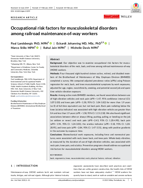 (PDF) Occupational risk factors for musculoskeletal disorders among ...