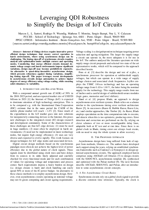 (PDF) Leveraging QDI Robustness to Simplify the Design of IoT Circuits