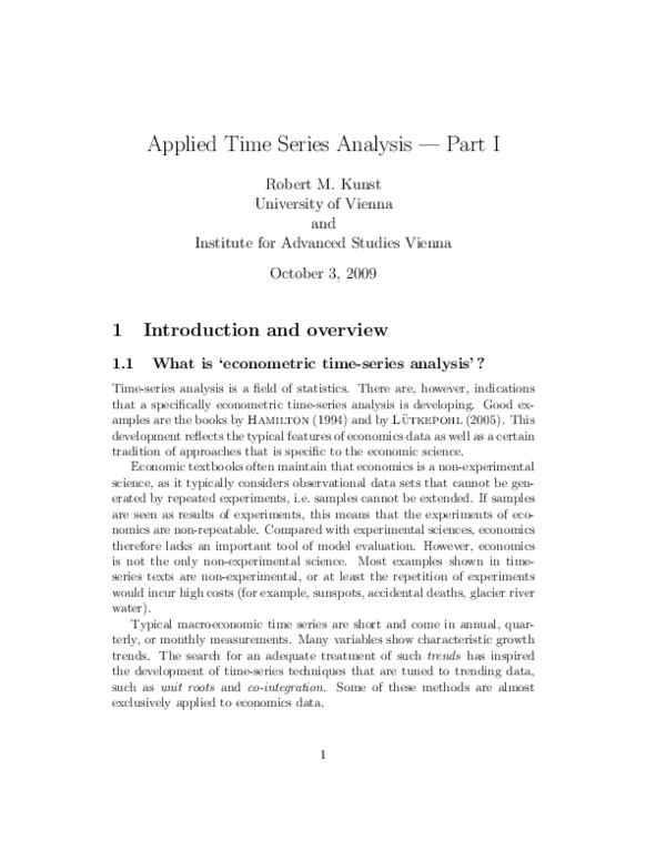 (PDF) Applied Time Series Analysis — Part I