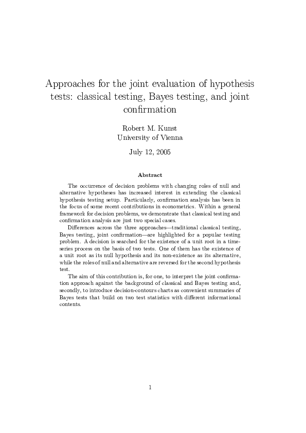 (PDF) Approaches for the joint evaluation of hypothesis tests ...