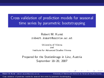 (PDF) Cross Validation of Prediction Models for Seasonal Time Series by Parametric Bootstrapping