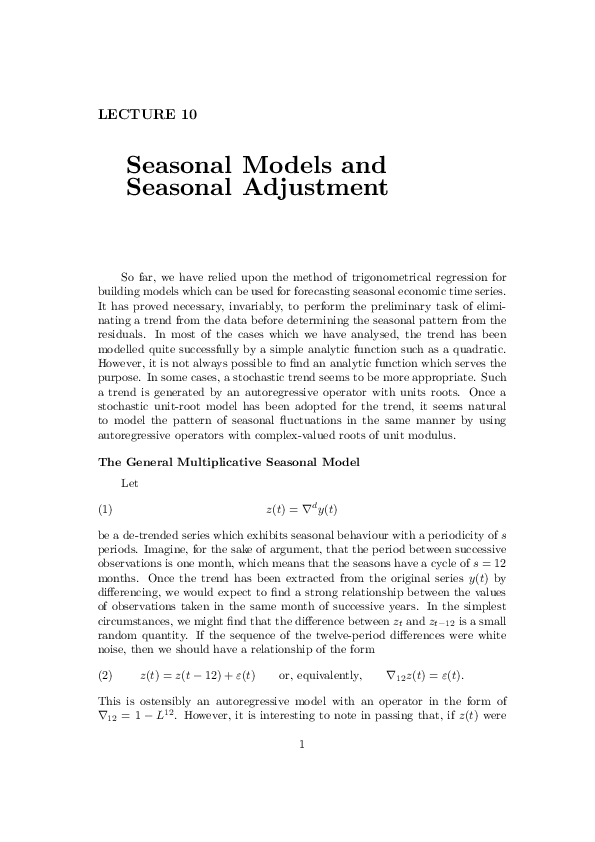 (PDF) Seasonal Models and Seasonal Adjustment