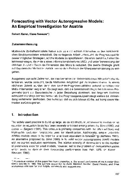 (PDF) Forecasting with vector autoregressive models: An empirical investigation for Austria