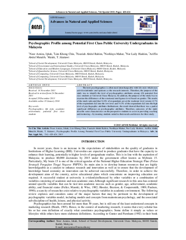 (PDF) Psychographic profile among potential first class public ...