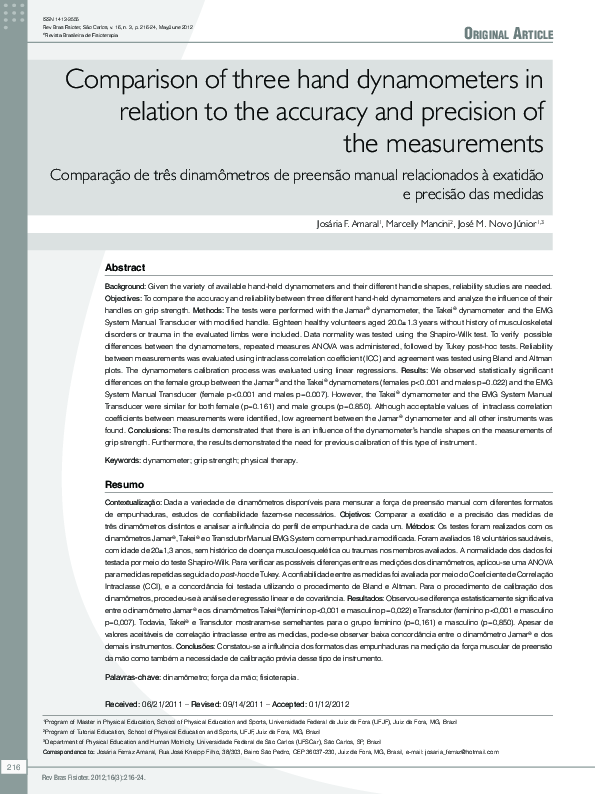 (PDF) Comparison of three hand dynamometers in relation to the accuracy and precision of the ...