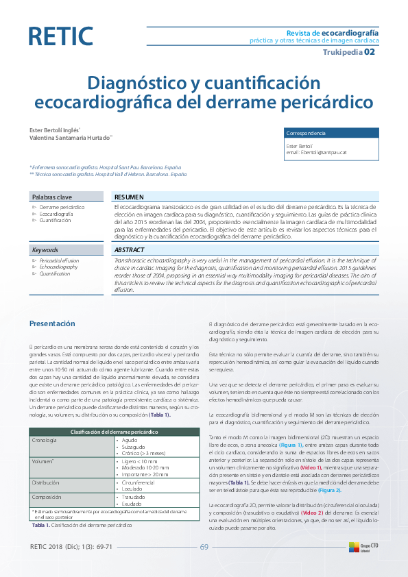 (PDF) Diagnóstico y cuantificación ecocardiográfica del derrame pericárdico