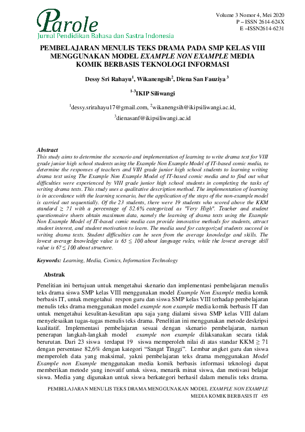 (PDF) Pembelajaran Menulis Teks Drama Pada SMP Kelas VIII Menggunakan Model Example Non Example ...