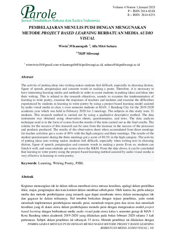 (PDF) Pembelajaran Menulis Puisi Dengan Mengunakan Metode Project Based Learning Berbatuan Media ...