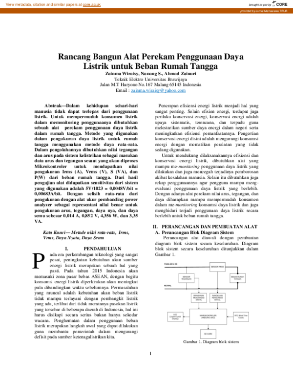 (PDF) Rancang Bangun Alat Perekam Penggunaan Daya Listrik untuk Beban ... (PDF) Rancang Bangun Alat Perekam Penggunaan Daya Listrik untuk Beban ...