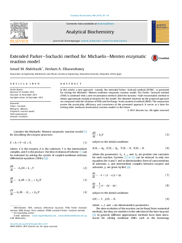 (PDF) Extended Parker–Sochacki method for Michaelis–Menten enzymatic ...