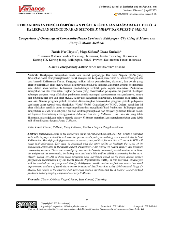 (PDF) Perbandingan Pengelompokkan Pusat Kesehatan Masyarakat DI Kota Balikpapan Menggunakan ...
