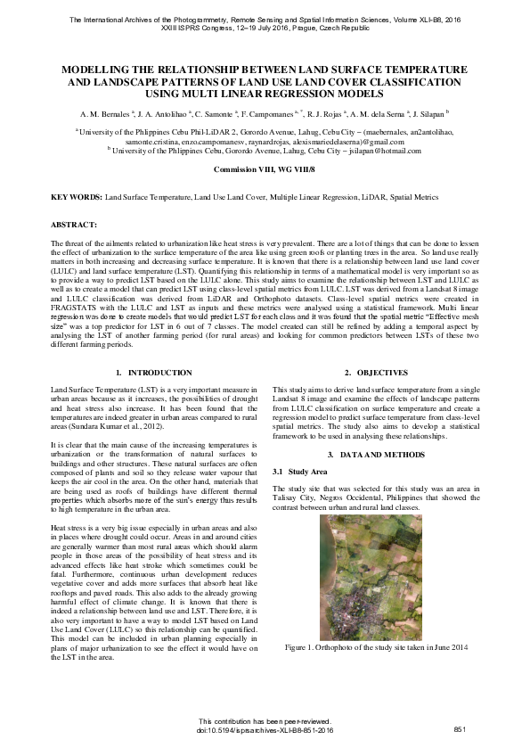 (PDF) Modelling the Relationship Between Land Surface Temperature and Landscape Patterns of Land ...