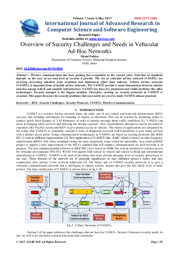 Pdf Overview Of Security Challenges And Needs In Vehicular Ad Hoc
