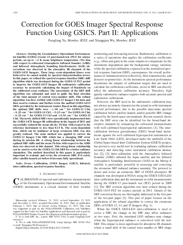Pdf Correction For Goes Imager Spectral Response Function Using Gsics
