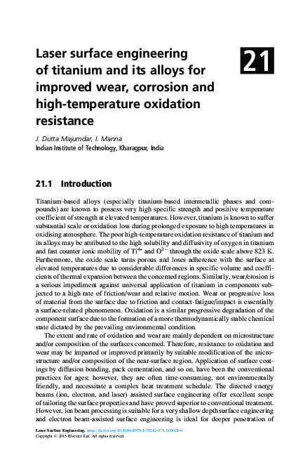 (PDF) Laser surface engineering of titanium and its alloys for improved wear, corrosion and high ...