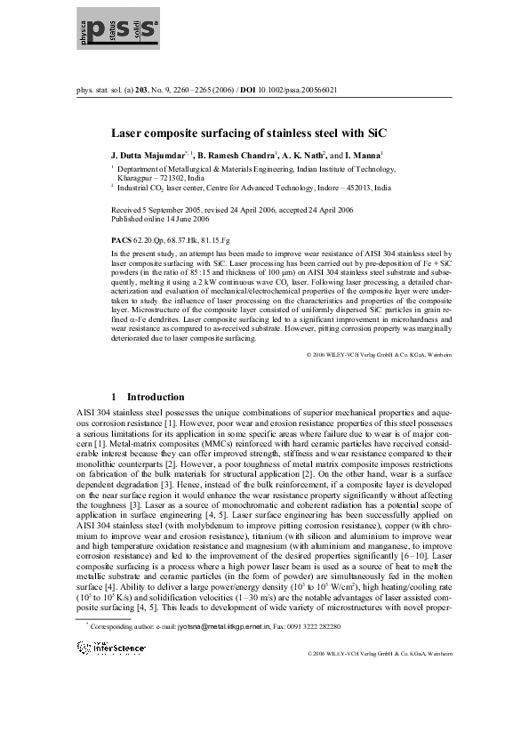 (PDF) Laser composite surfacing of stainless steel with SiC
