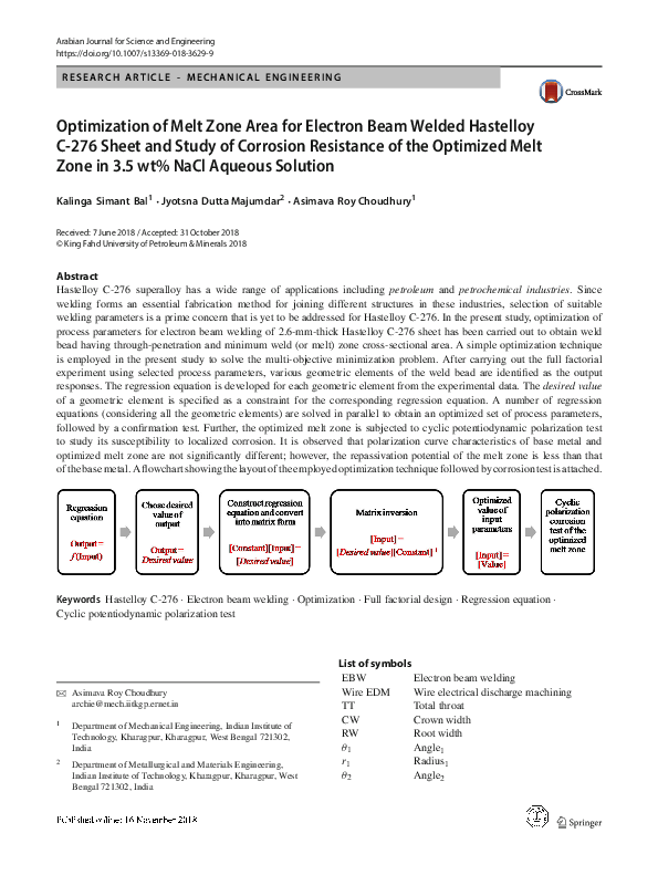 (PDF) Optimization of Melt Zone Area for Electron Beam Welded Hastelloy ...